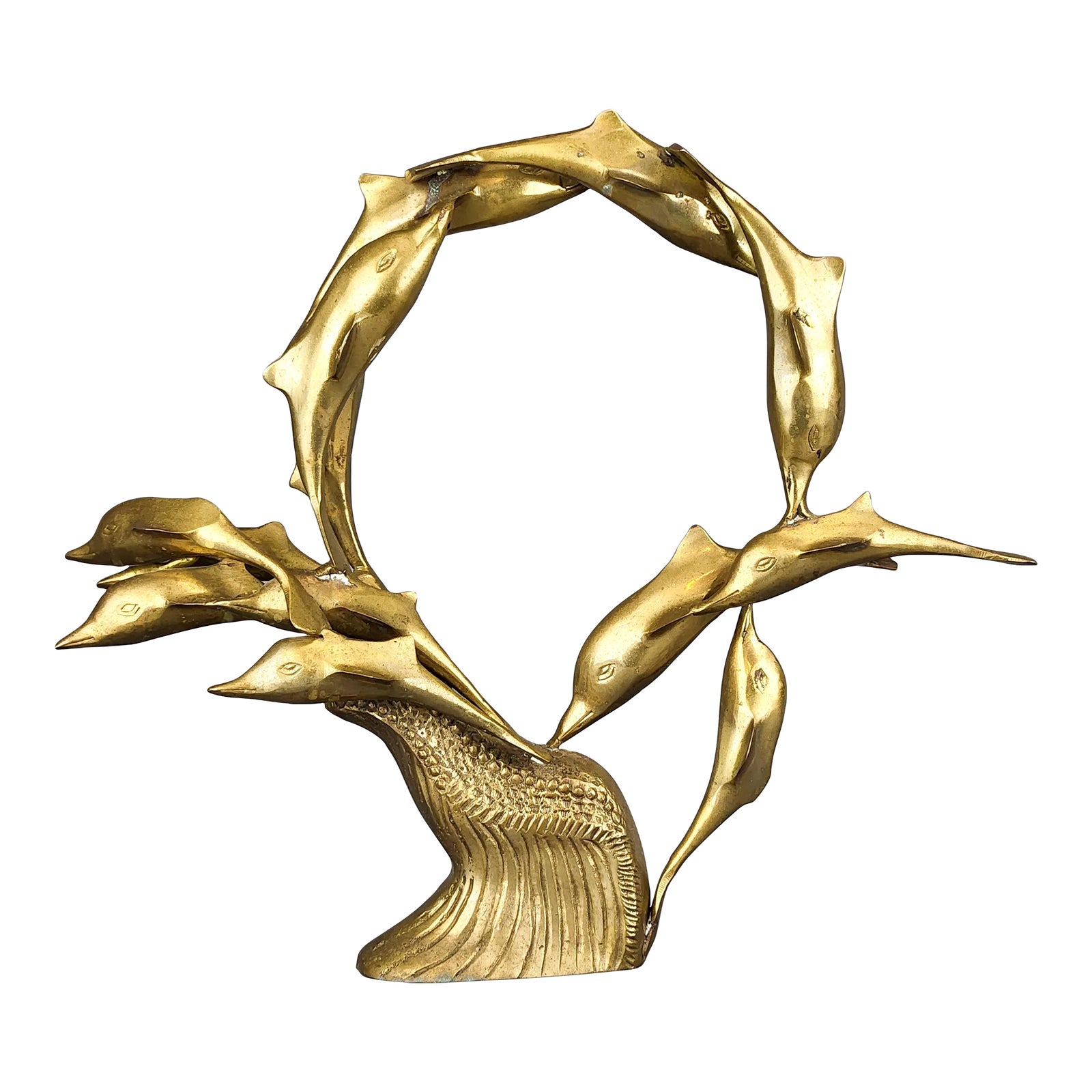 1960s Large Solid Brass Dolphin Sculpture | Chairish