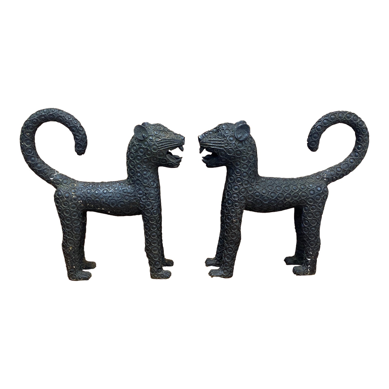 Mid 20th Century Old Benin Leopard Bronze Nigeria African ~ a Pair ...