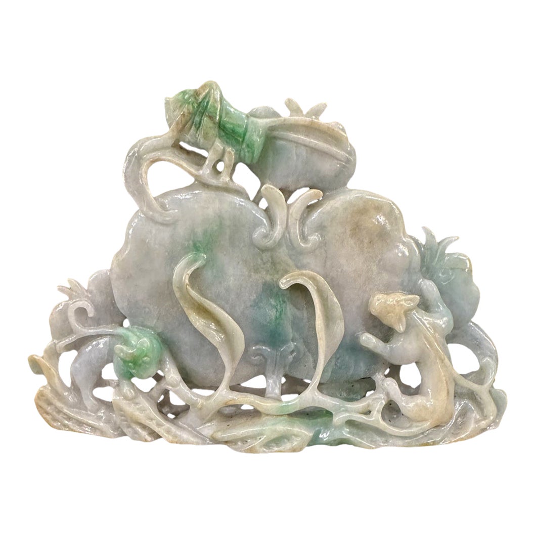Early 20th Century Jade Pomegrante & Dragon Statue | Chairish