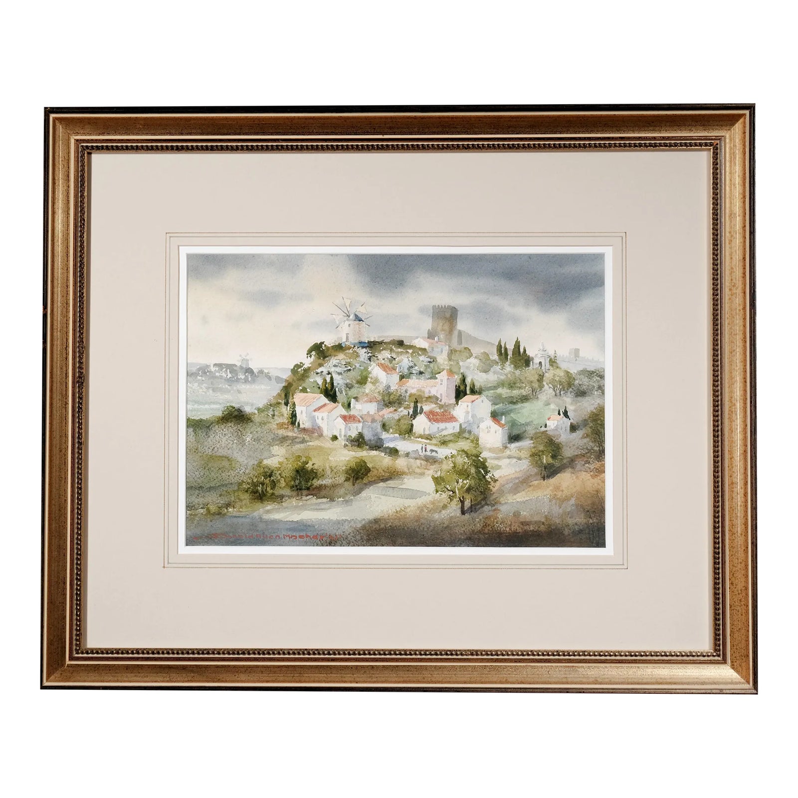 1993 Donald Allen Mosher "Obidos, Portugal" Hand Signed Wooden Framed ...