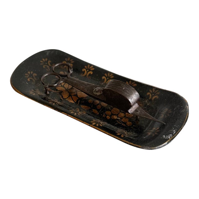 Antique Candle Snuffer / Wick Trimmer With Hand Painted Tole Tray 1900s ...