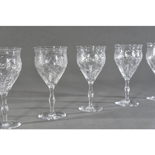 12 Webb Hand Blown Large Crystal Goblets w/ Flared Rim Engraved Prunus ...