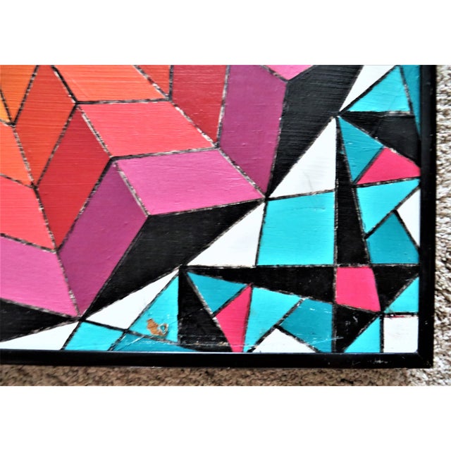 Large J. H. Henig Signed Abstract Acrylic Painting Op Art Geometric ...