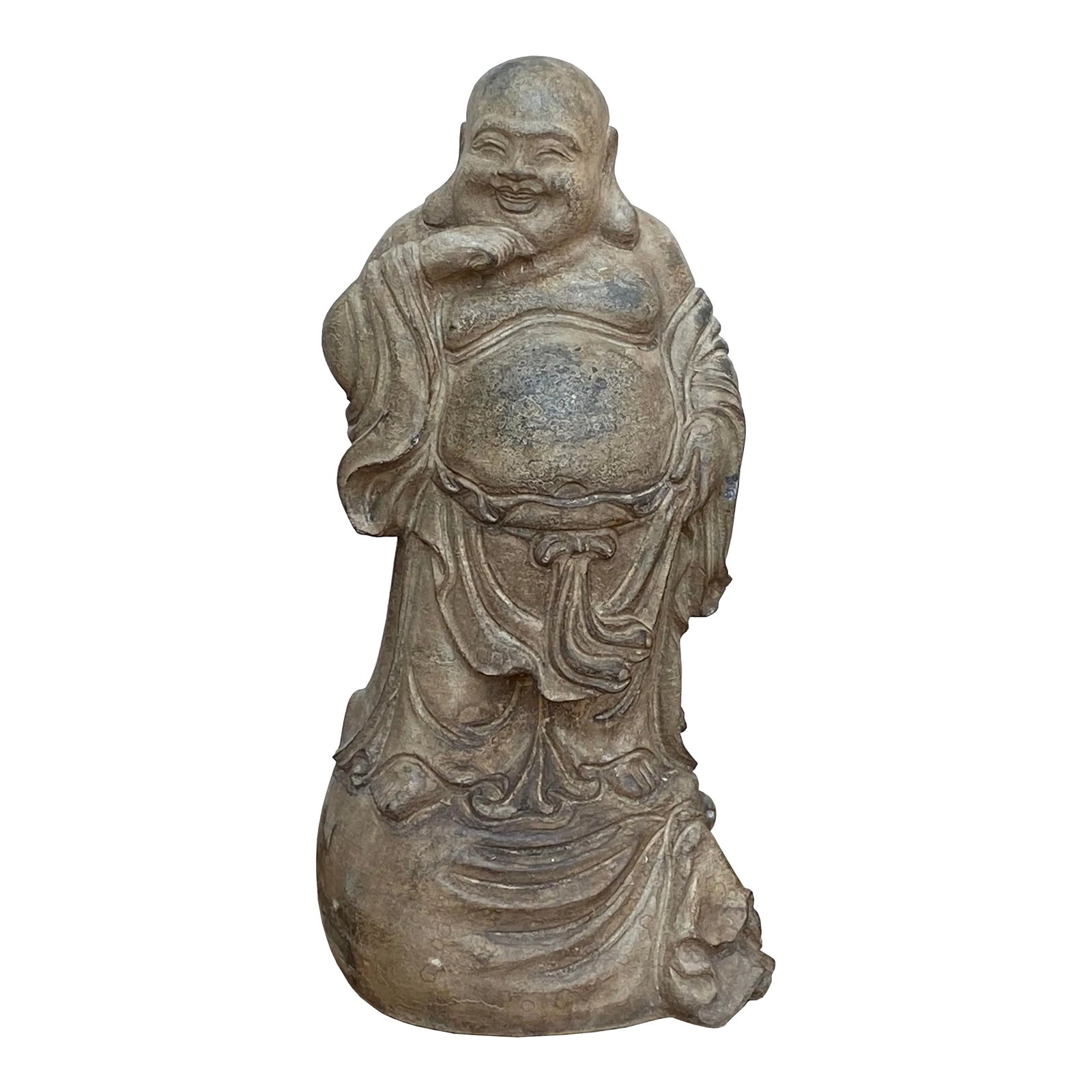 Chinese Oriental Stone Zen Garden Small Happy Buddha Statue | Chairish