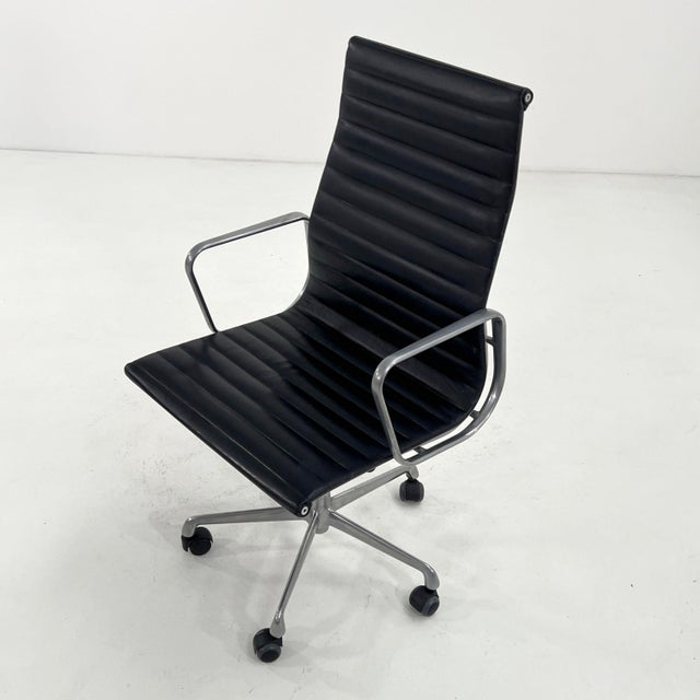 Black Leather Eames EA119 Desk Chair by Charles and Ray Eames for ICF ...