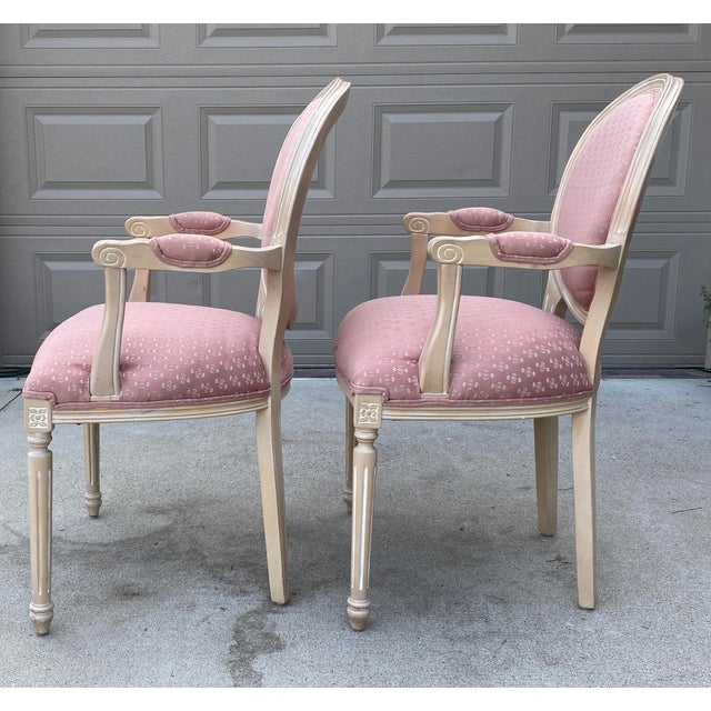 French Louis Style Pink Arm Side Chairs-A Pair | Chairish