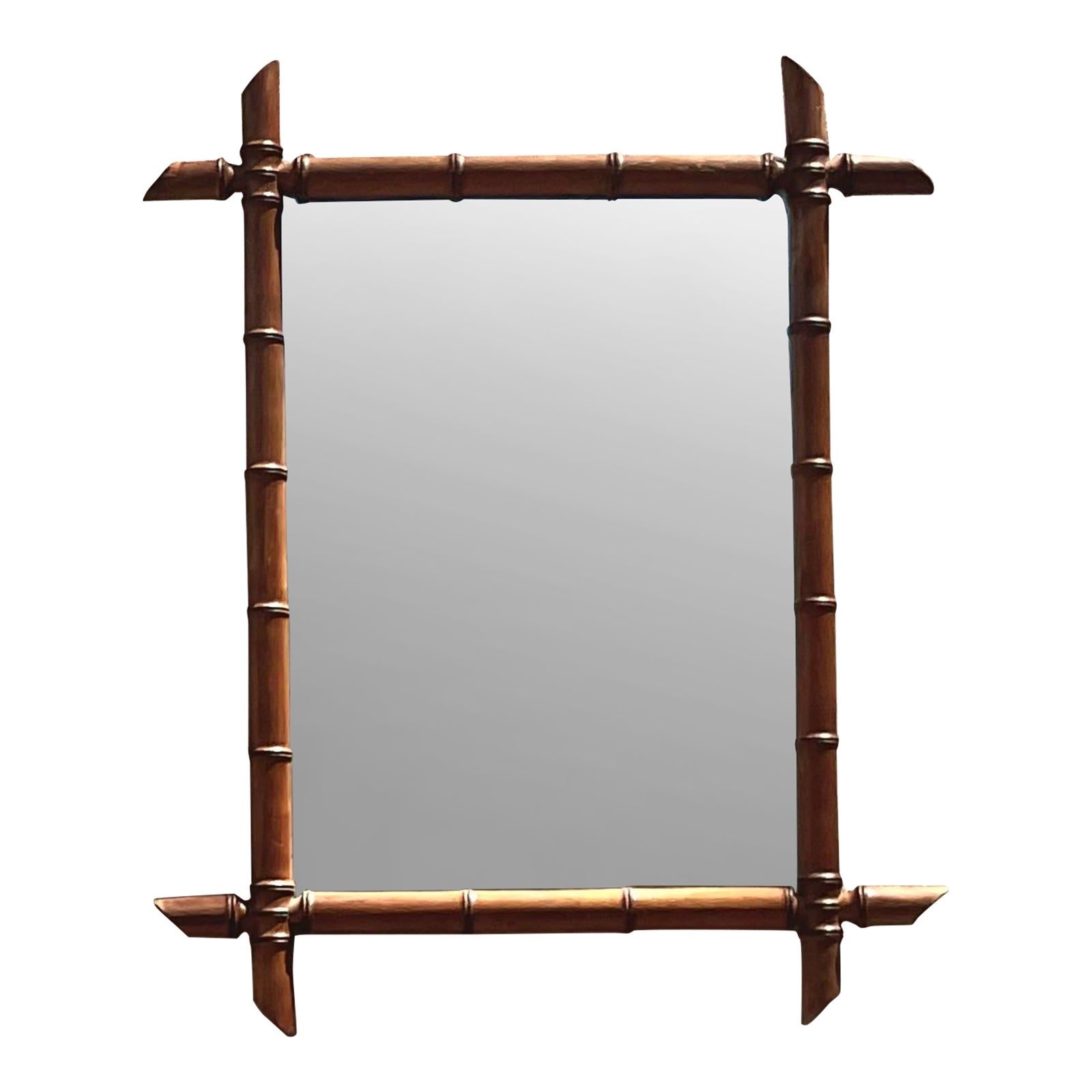 Vintage Boho Carved Bamboo Mirror | Chairish