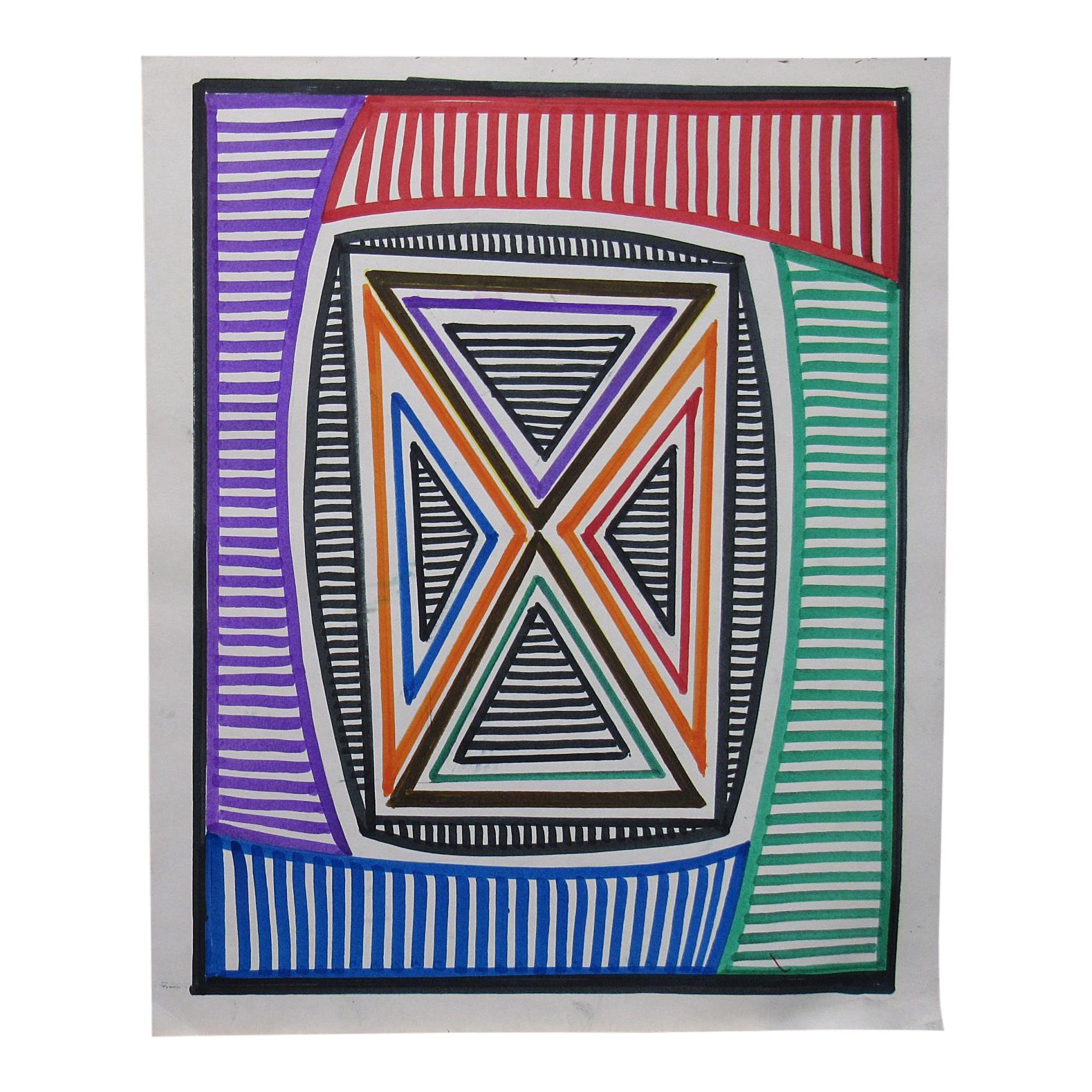 Mid 20th Century Geometric Abstract Marker Drawing by Achillo Sullo ...