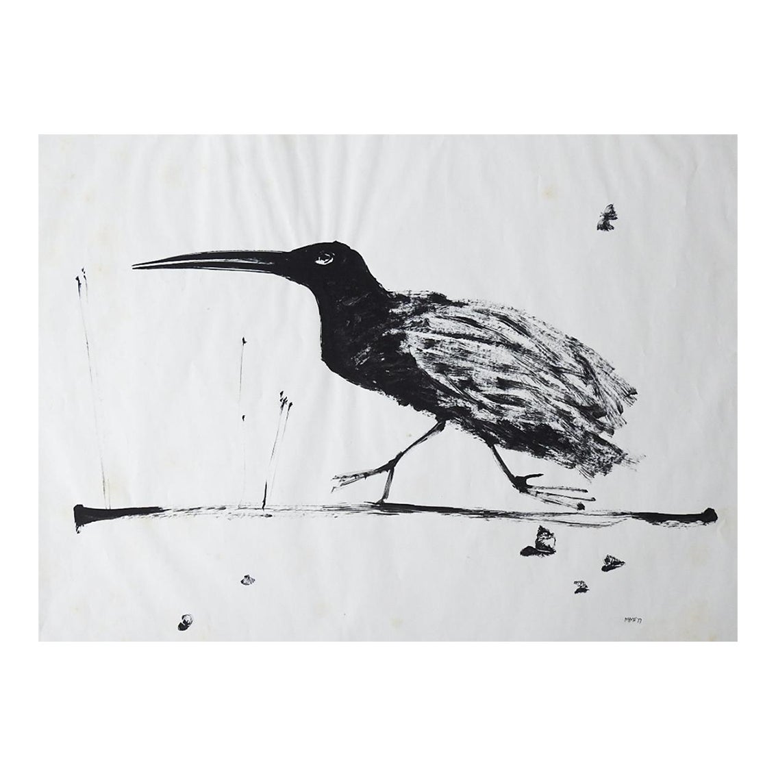 1977 Modernist Shore Bird Ink Drawing | Chairish