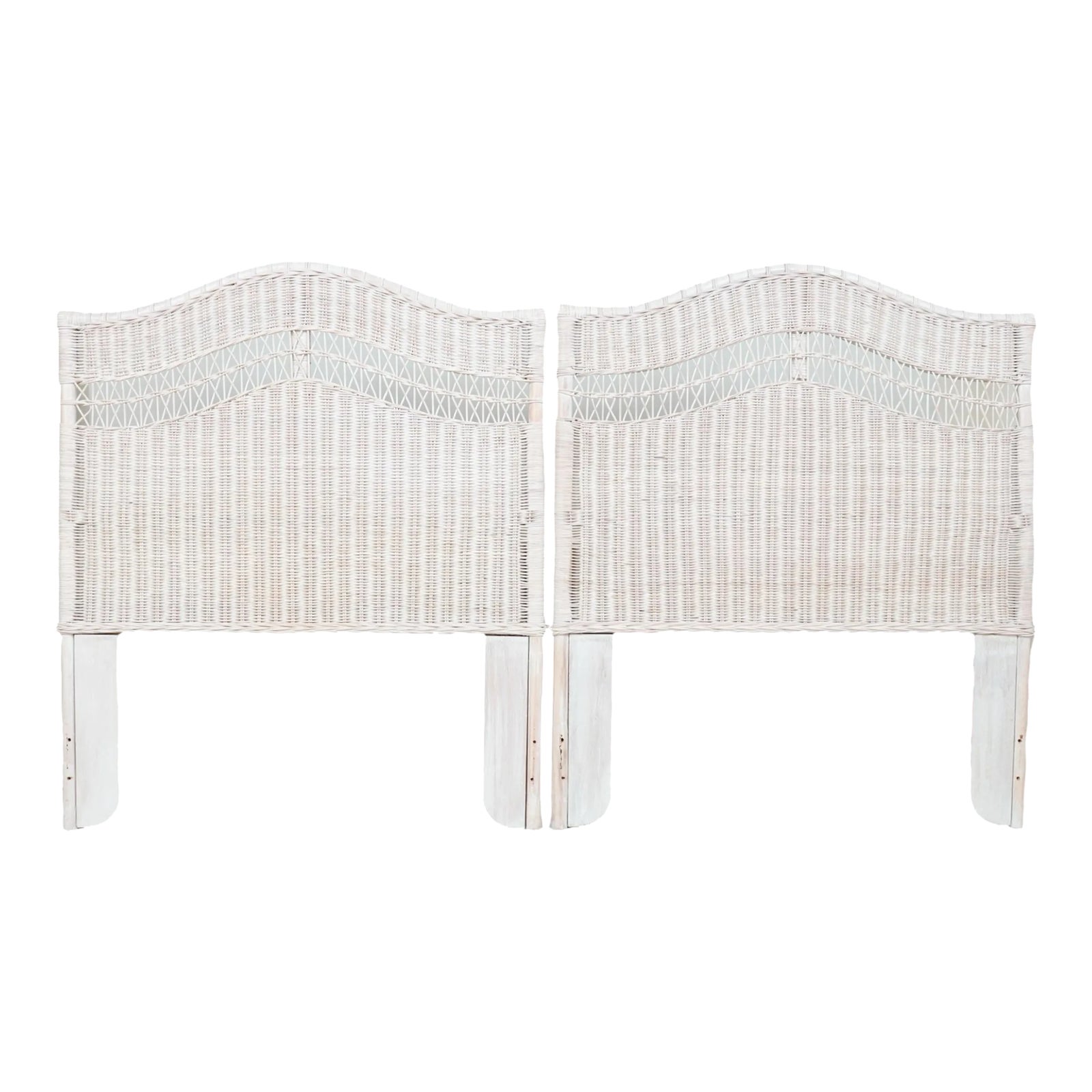 Whitewashed Wicker Twin Headboards - a Pair | Chairish