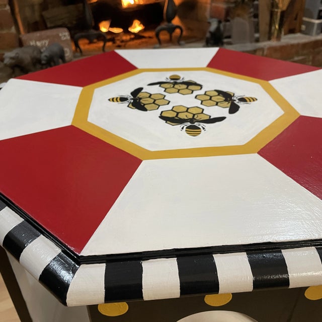 Mackenzie Childs-Style Solid-Wood Hand-Painted Octagonal Accent Table ...