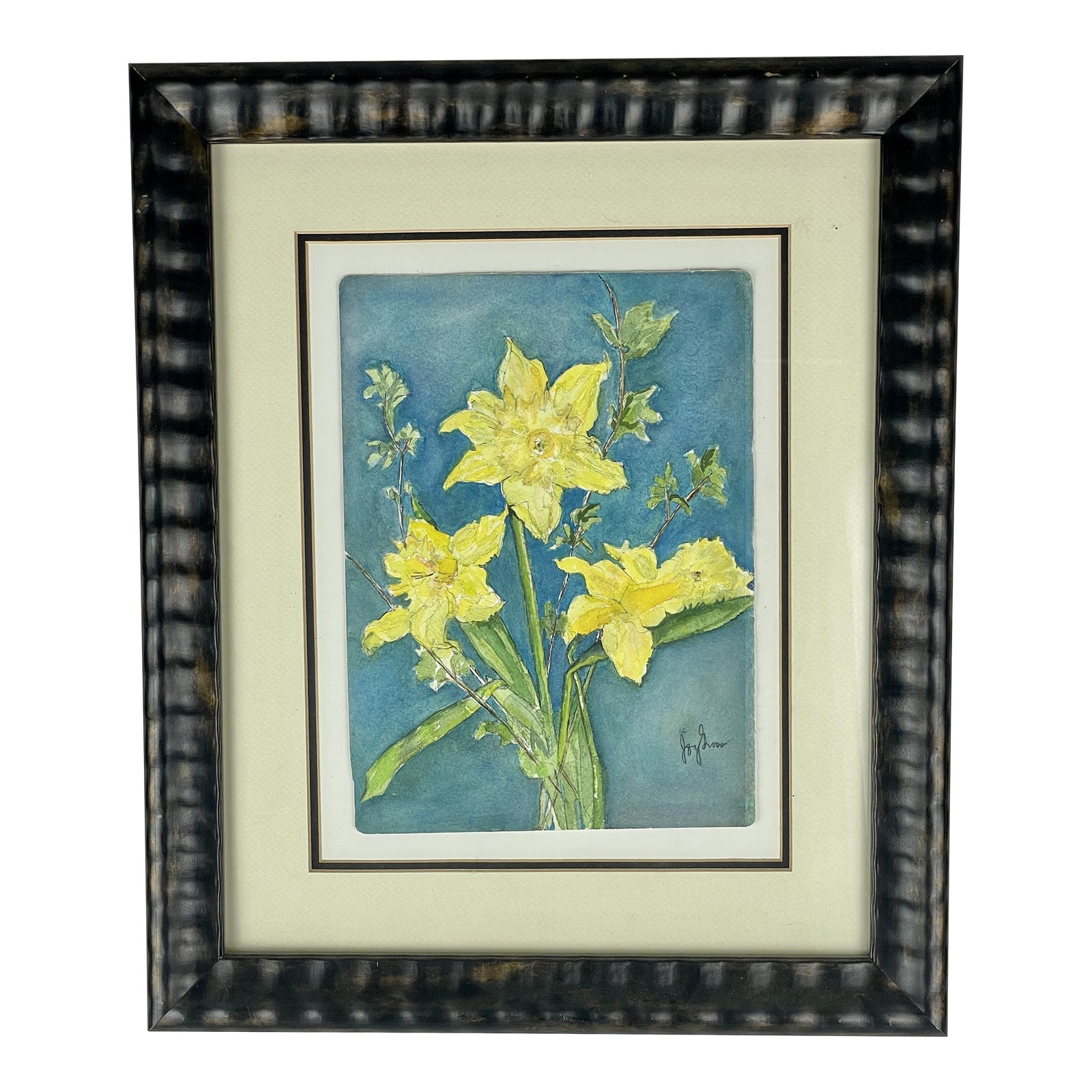 Vintage Joy Gross Yellow Daffodils Original Signed Watercolor Framed ...