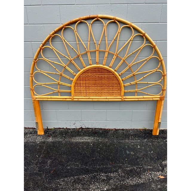 Late 20th Century Boho Chic Arched Rattan King Headboard | Chairish