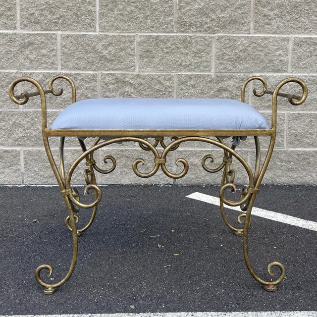 Vintage Gold Gilted Wrought Iron French Regency Scroll Bench | Chairish