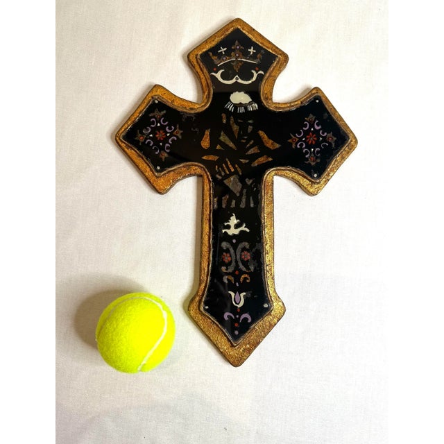 Vintage Italian Florentine Reversed Painted Cross, Black, Red, Purple ...