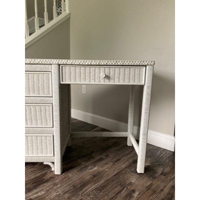 Late 20th Century Henry Link for Lexington White Wicker Desk | Chairish