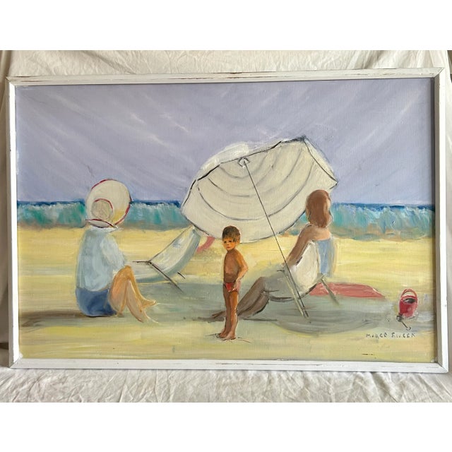 Late 20th Century Vintage Seaside Original Oil Painting on Canvas "The Perfect Day", Signed by ...