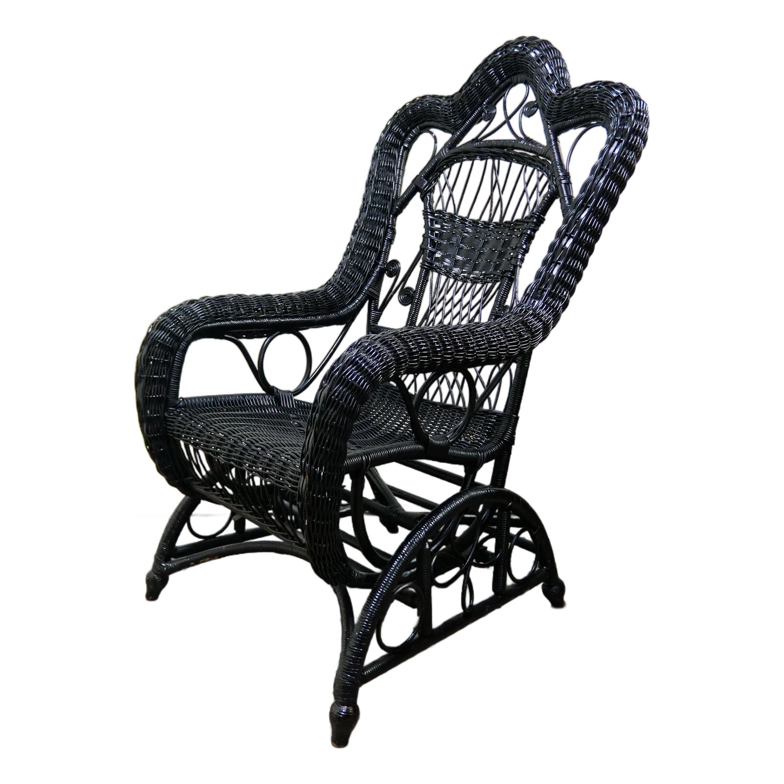 Victorian Wicker Spring Rocking Chair in Black | Chairish