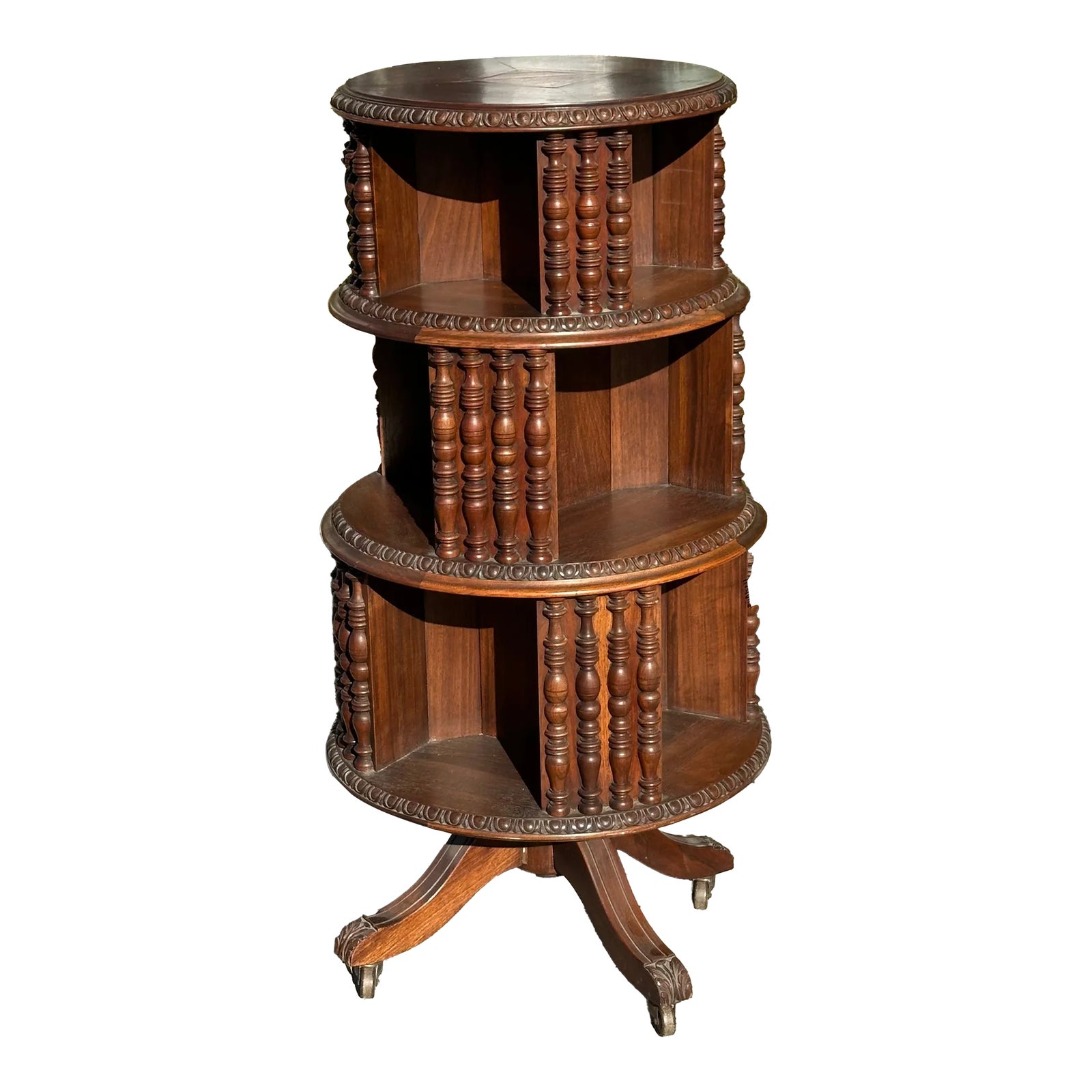 Regency Style Revolving Circular Mahogany Bookcase | Chairish