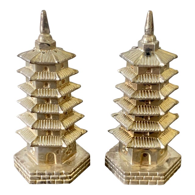 Silver Godinger Chinoiserie Pagoda Salt and Pepper Shakers | Chairish