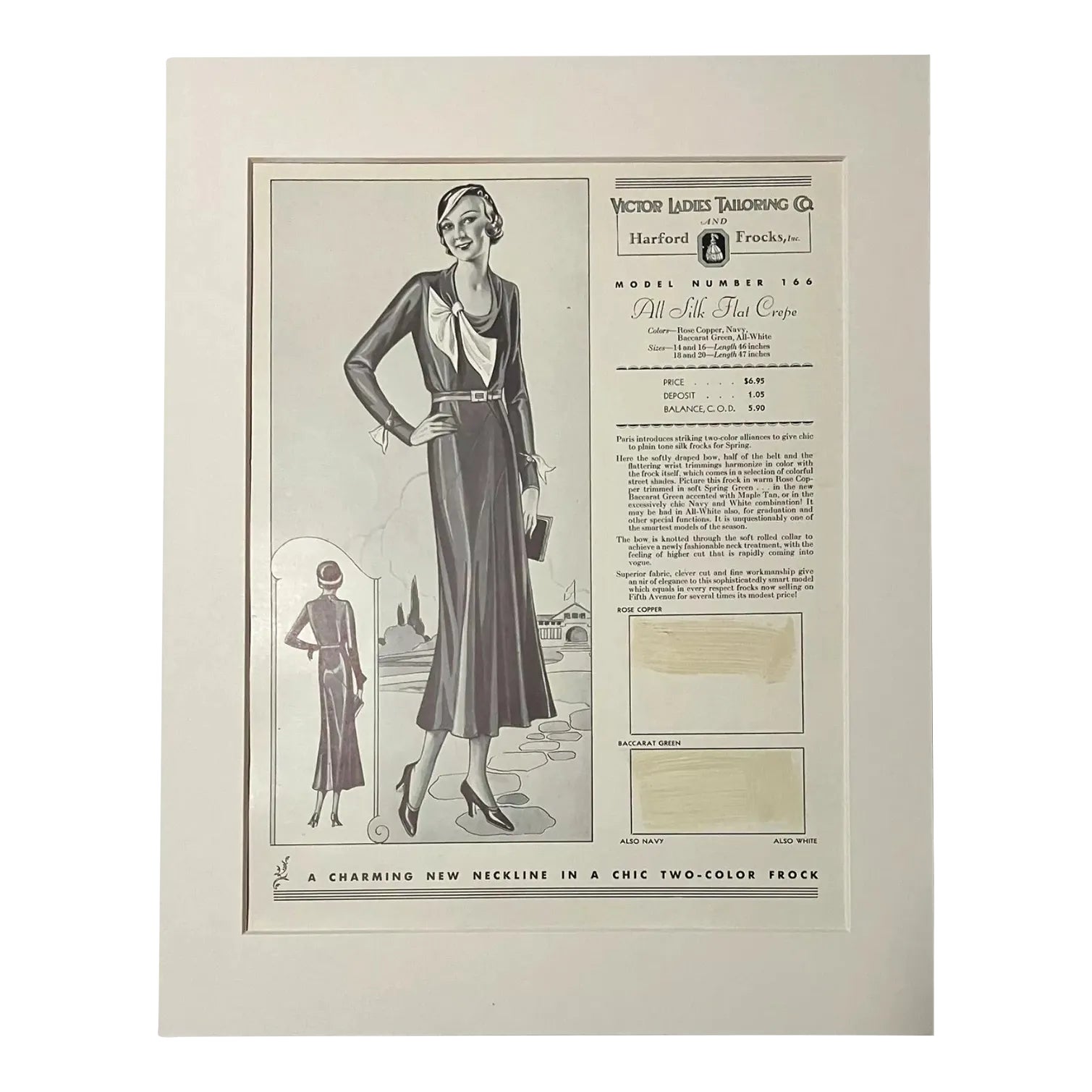 1932 Glossy Swatch/Style Sheet for Harford Frocks Silk Dress in 11x14 ...