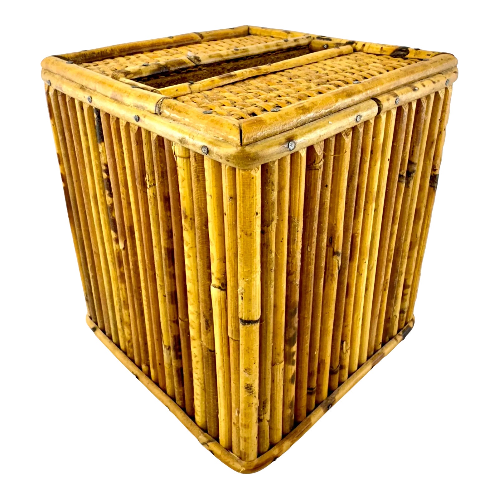 Vintage Mid-Century Burnt Tortoise Bamboo Tissue Box | Chairish