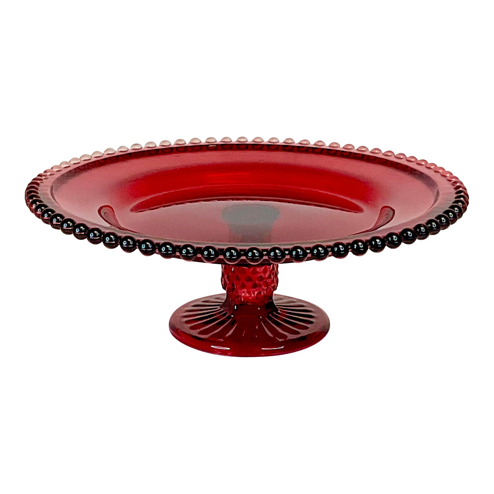 1940s Art Deco Indiana Glass Co Pressed Glass Cake Stand, Ruby Red ...