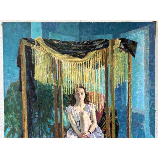 Robert Finch Large Contemporary Painting "Girl in Pink Dress" 1991 ...