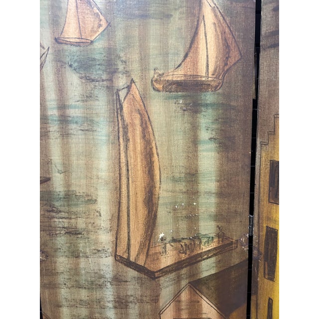 Antique Hand-Painted Folk Art Room Divider Partition 3-Panel Screen ...