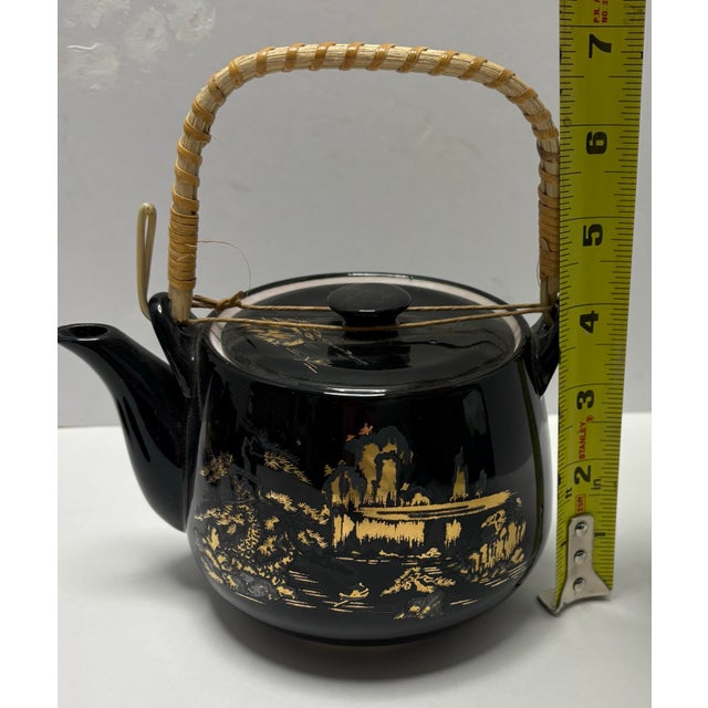 Vintage Japanese Black & Gold Tea Set | Teapot W Bamboo Handle + 4 Cups ...