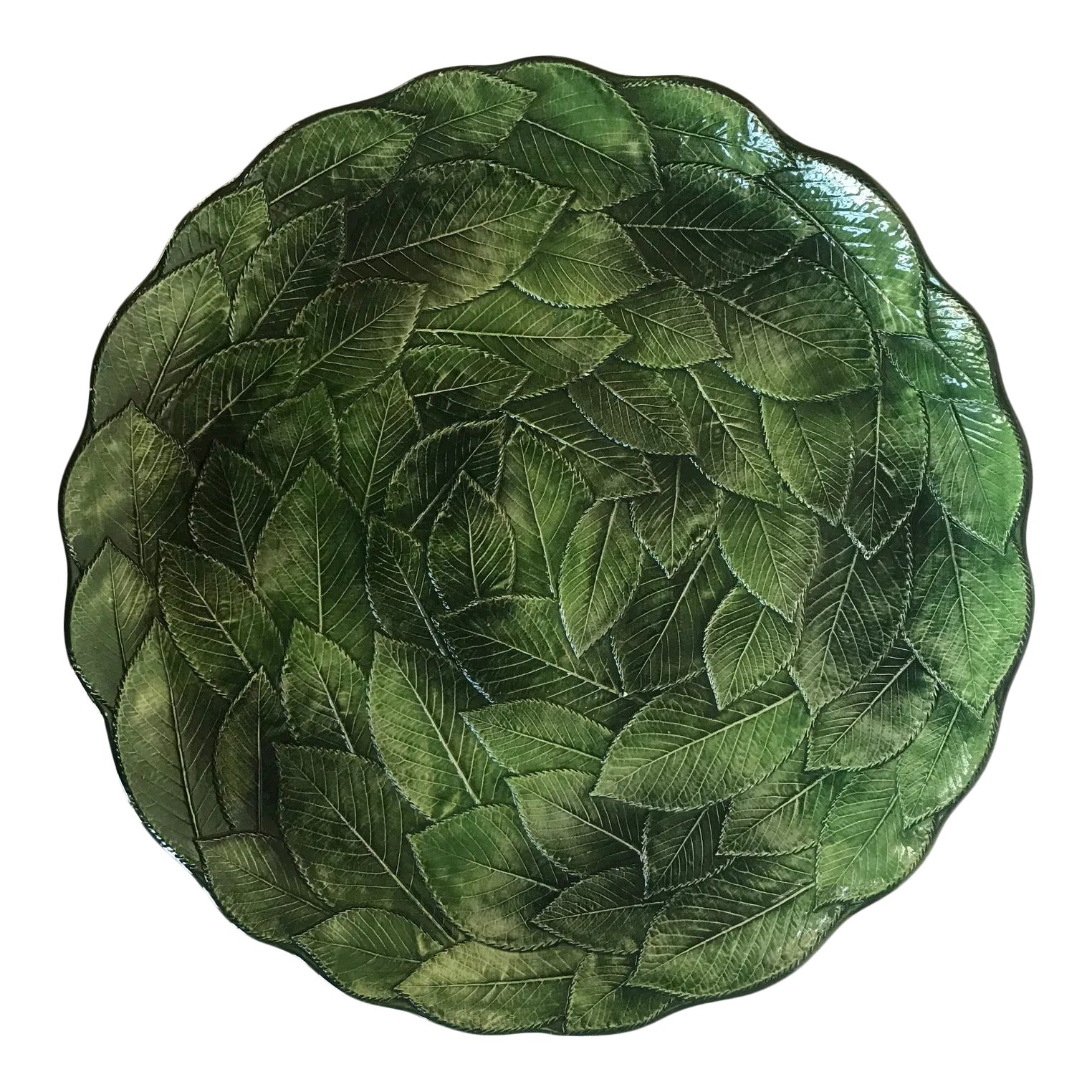Large Vintage Round Platter With Raised Leaf Pattern, Made in Italy ...