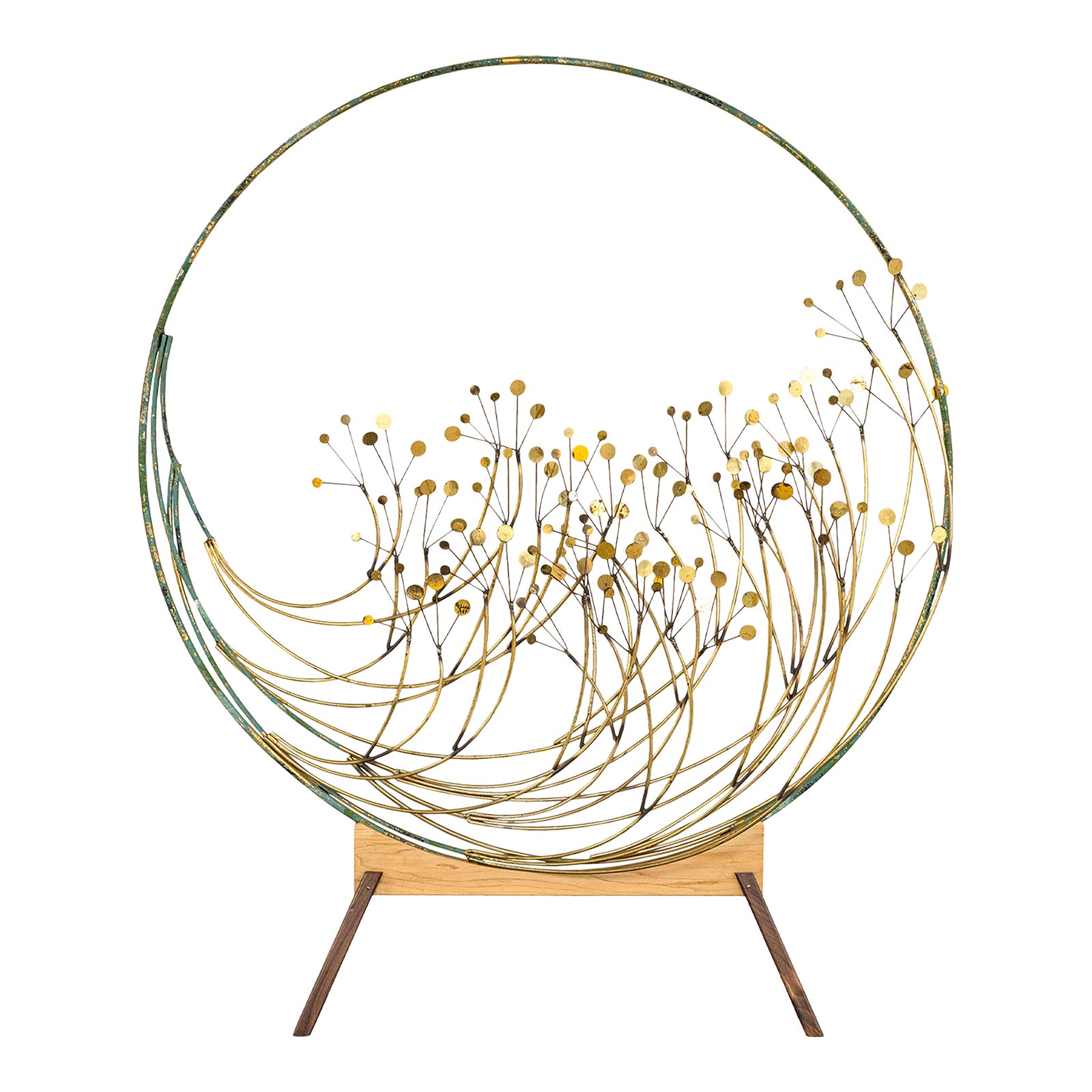 Curtis Jere 1989 Tree Blossom Raindrops Circular Brass Sculpture With ...