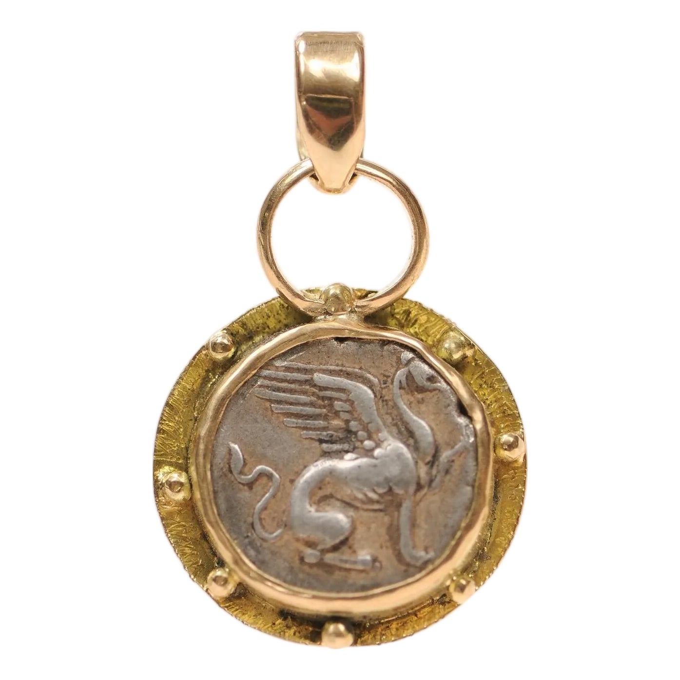 Griffin Hemi-Drachm [Coin] Pendant Trimmed in 18k Gold | Chairish