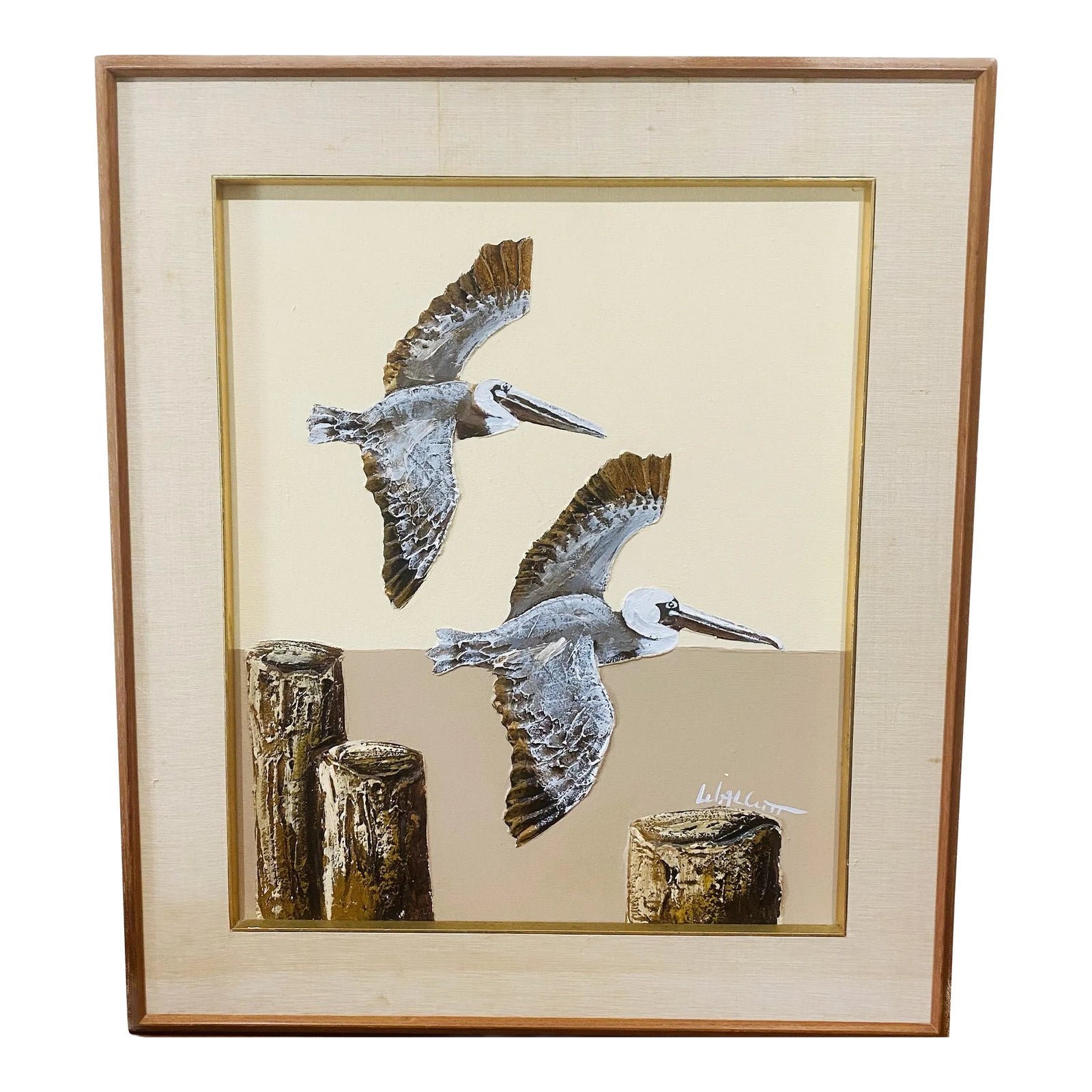 Frank Walcutt a of Pair Pelican Oil on Canvas Painting, Signed Circa ...