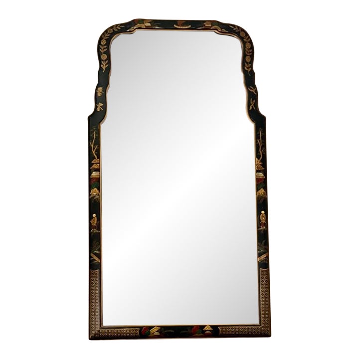 Vintage 1960s Queen Anne-Style Black and Gold Lacquered Mirror in ...