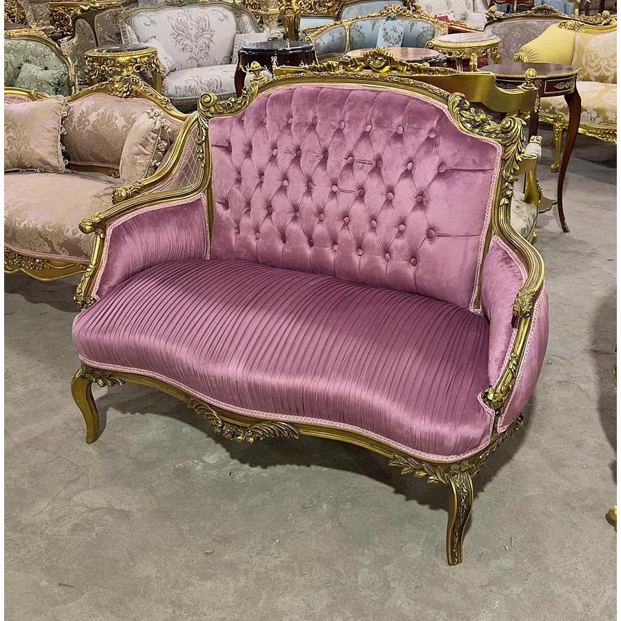 French Style Turquoise Pink Sofa With Gold Details Chairish