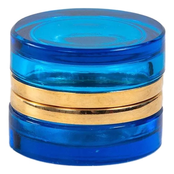 Sapphire Blue Round Glass Box With Polished Bronze Mount, France Early ...