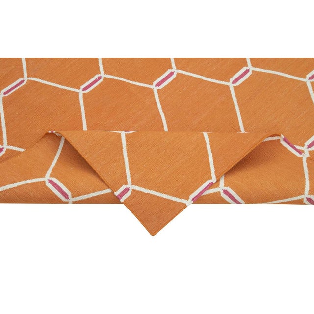 Vintage Wool Orange Dhurrie Rug, 2000s | Chairish