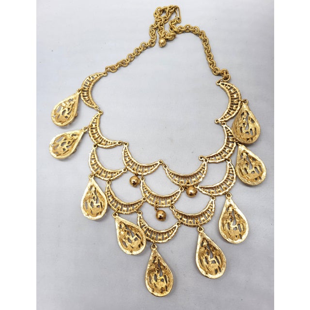 Vintage 1970s Signed Napier Modernist Goldtone Bumpy Texture Drops Bib ...