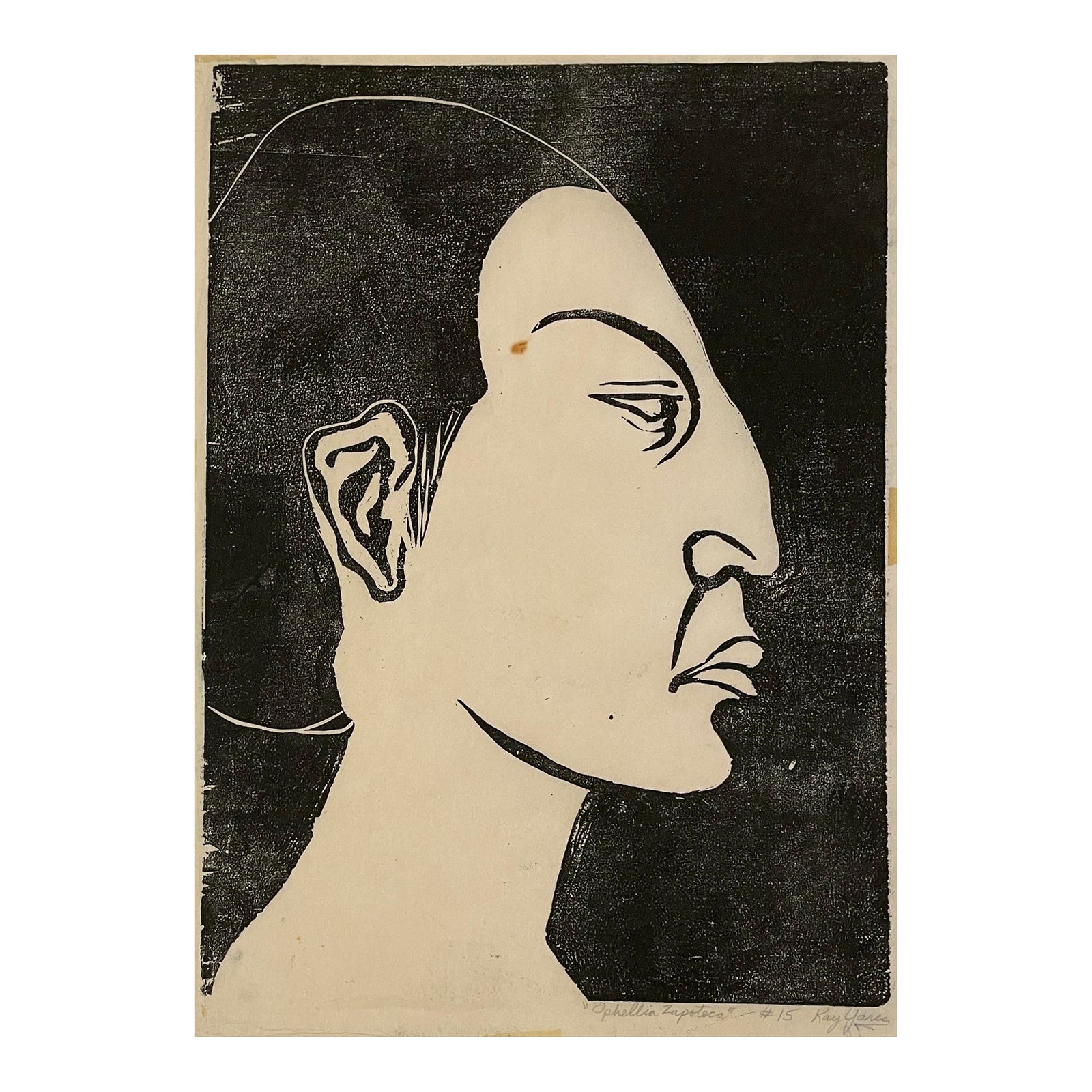 1960s Kay Yares Portrait Woodblock | Chairish