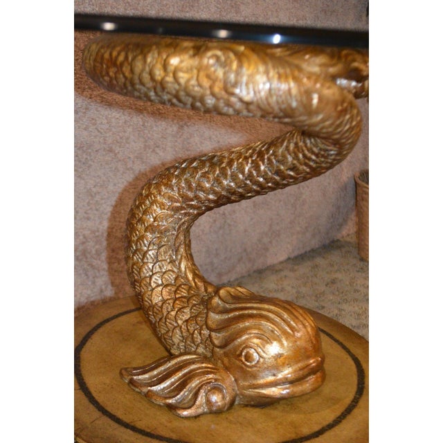 Carved Dragonfish Glass Top Accent Table | Chairish