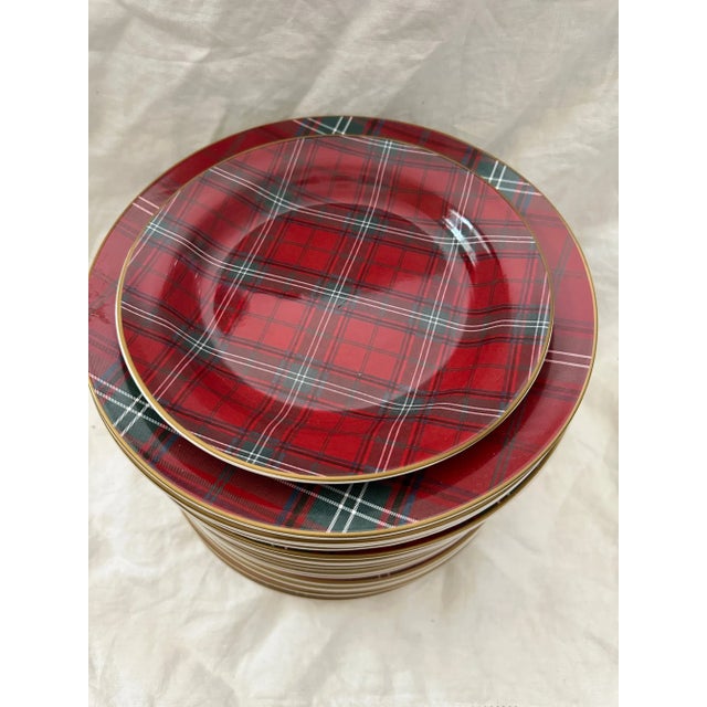 Williams Sonoma Red Tartan Plaid Dinner Plate-A Set | Chairish