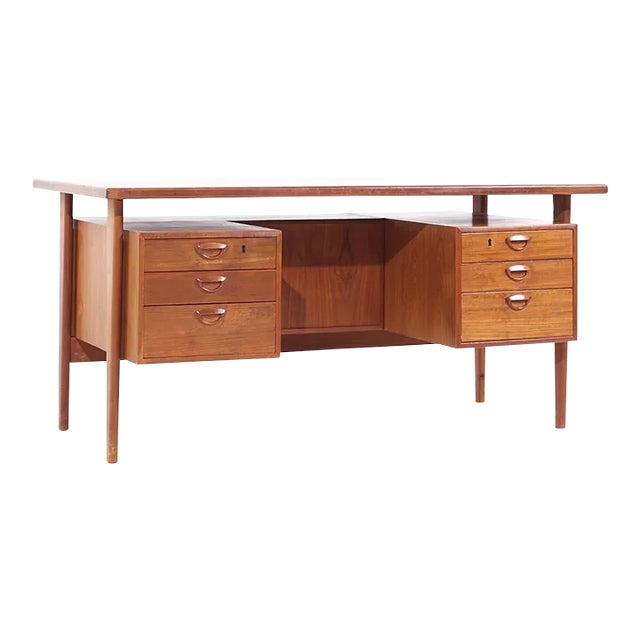 Peter Lovig Mid Century Teak Executive Desk | Chairish