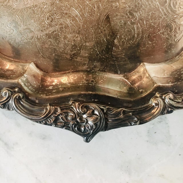 Vintage Large Footed Silverplate Tray by Pilgrim | Chairish