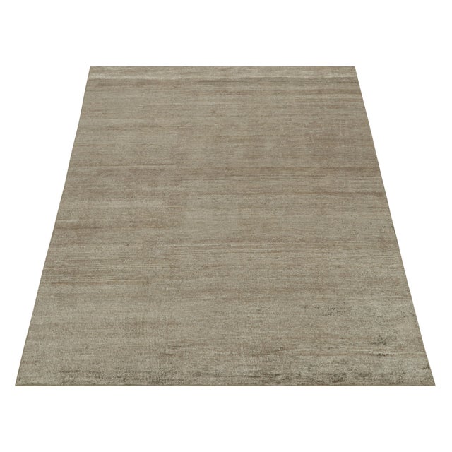 Rug & Kilim’s Solid Gray Rug in Tone-On-Tone Hand-Knotted Silk Striae ...