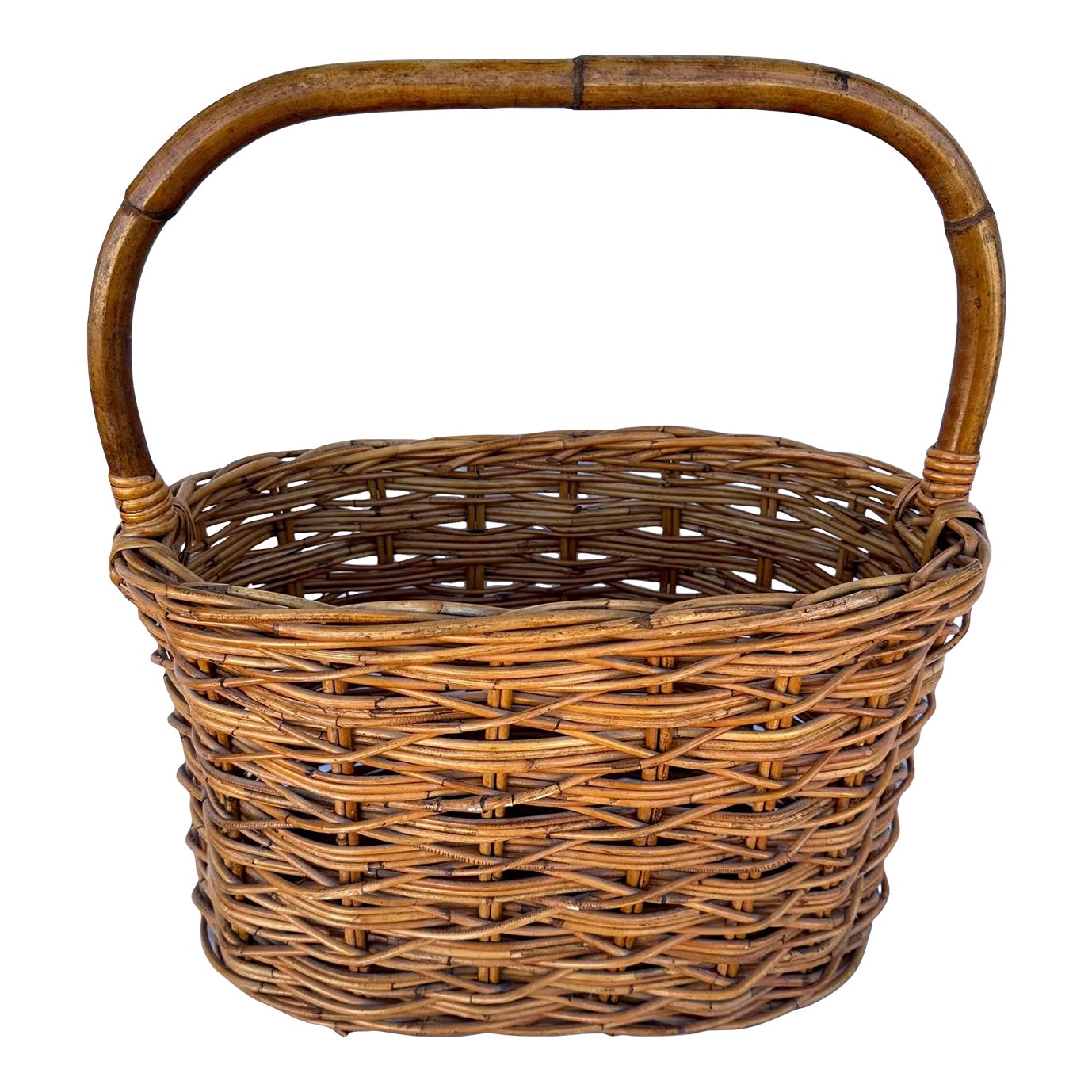 Rustic European Woven Wicker/Rattan Basket | Chairish
