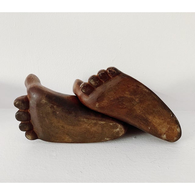 1960s Vintage Hand Carved Wooden Feet Sculpture - 2 Pieces | Chairish