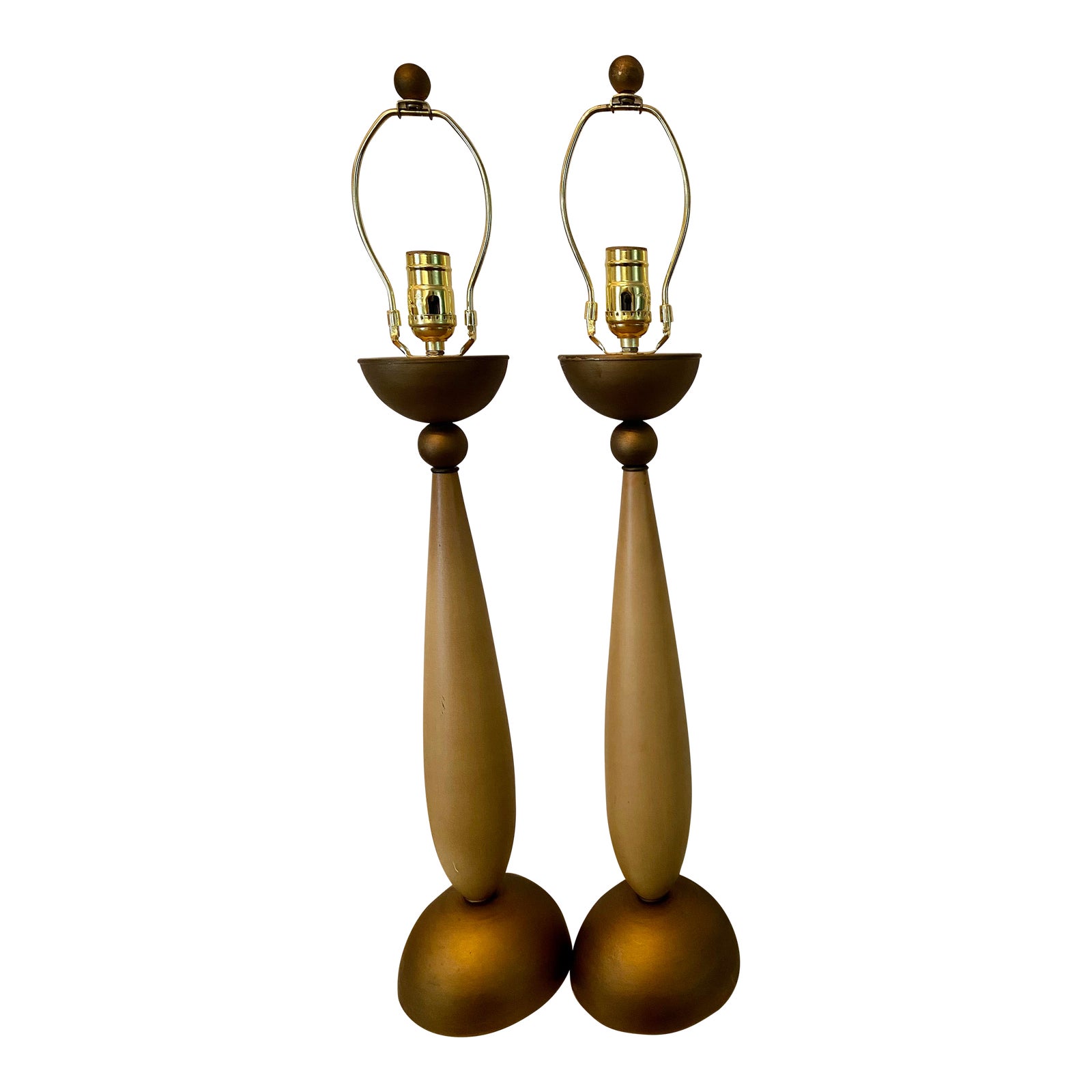 1980s Post Modern Memphis Style Lamps in Metal Geometric Bronze and Tan ...