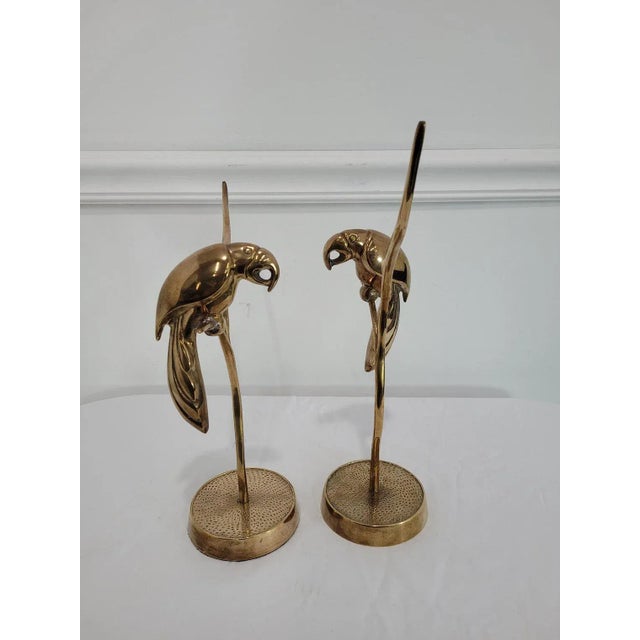 Vintage Brass Metal Parrot on Stand Sculptures - A Pair | Chairish