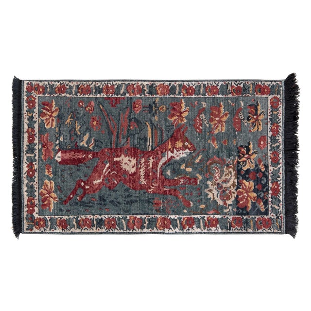 Handknotted Jumping Fox Rug, 5'x8' | Chairish